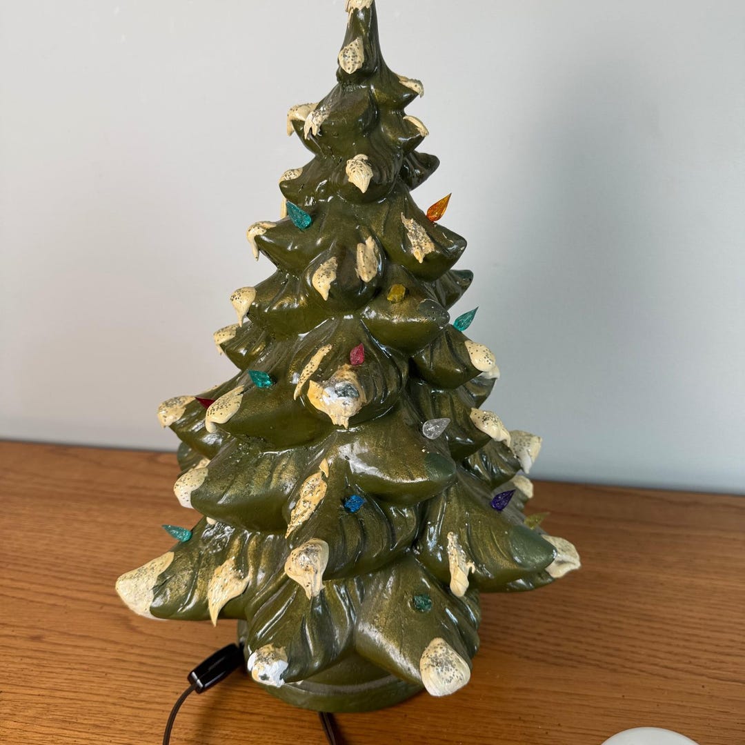 Vintage Ceramic Light up Christmas Tree Green Glitter Twinkling Retro ...