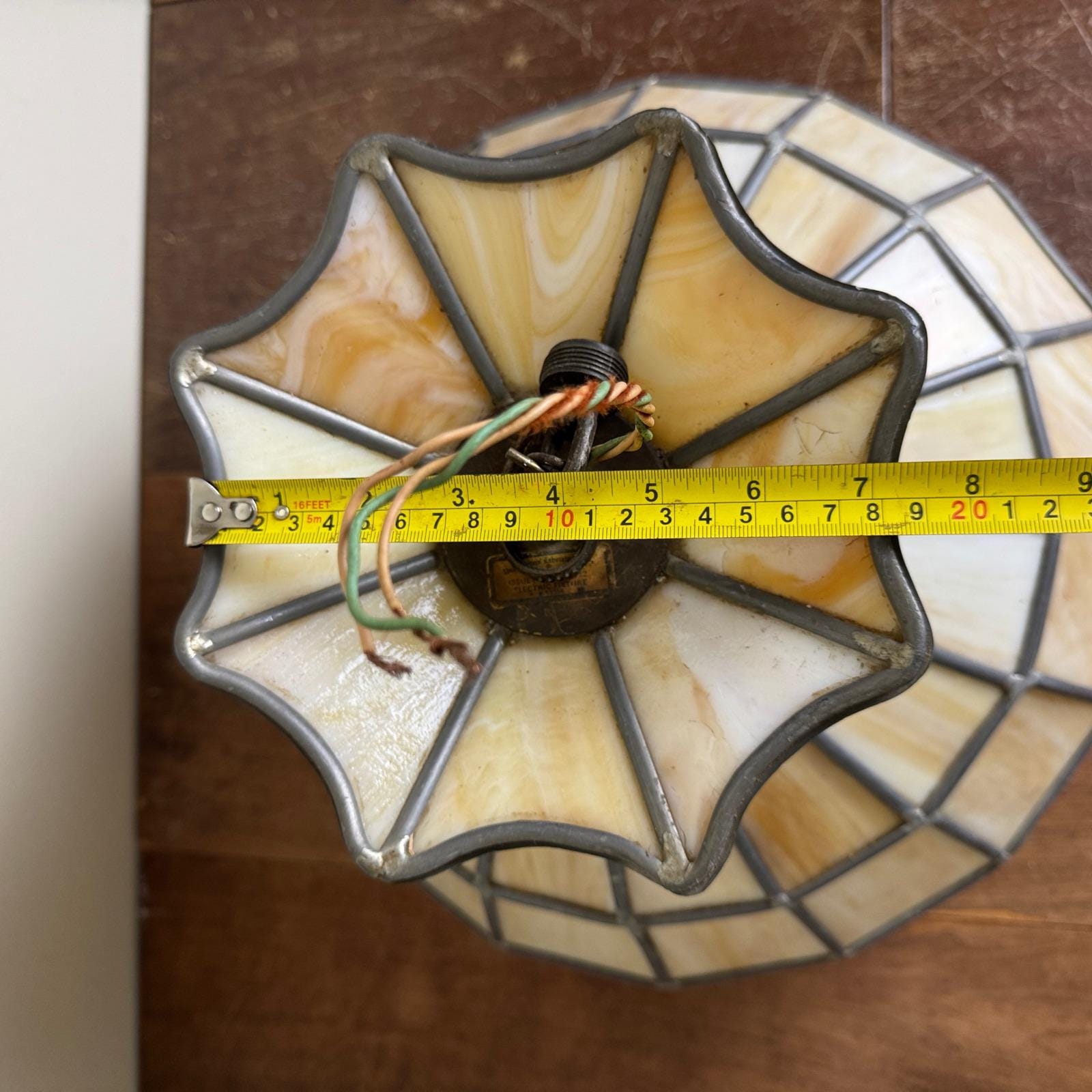Vintage Stained Slag Glass Hanging Light Fixture Lamp Beige Red 13 ...