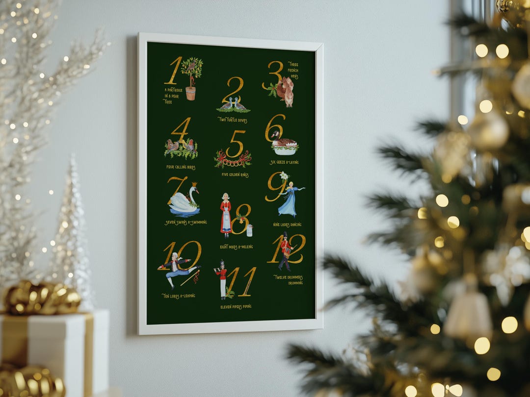 12 Days of Christmas Print, Twelve Days of Christmas Song Poster ...