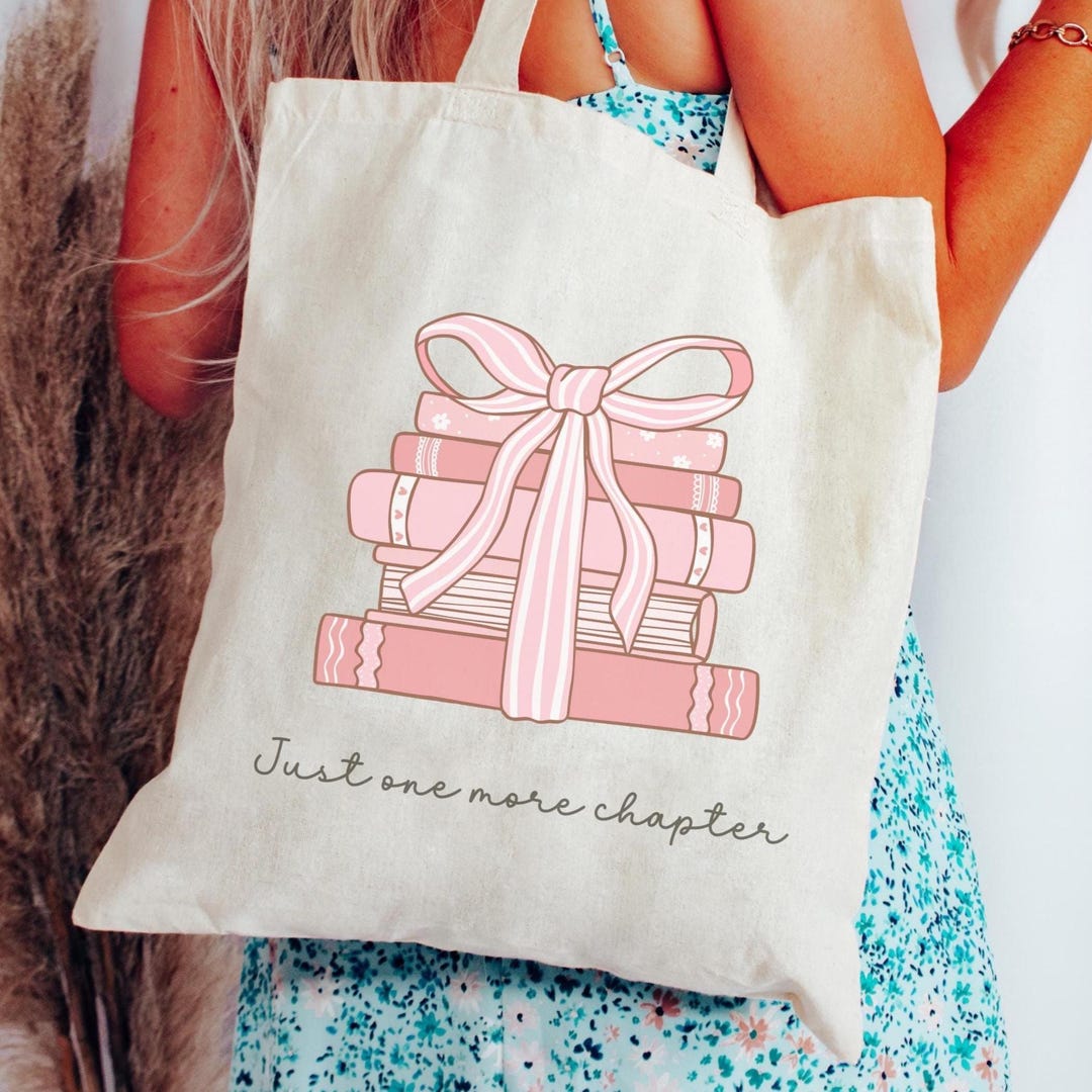 Pastel Book Lover Tote Bag, Just One More Chapter Bookish Bag, Coquette ...