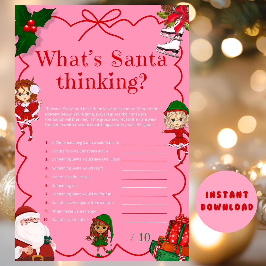 What's Santa Thinking Christmas Family Games, Friendsmas Party Games ...