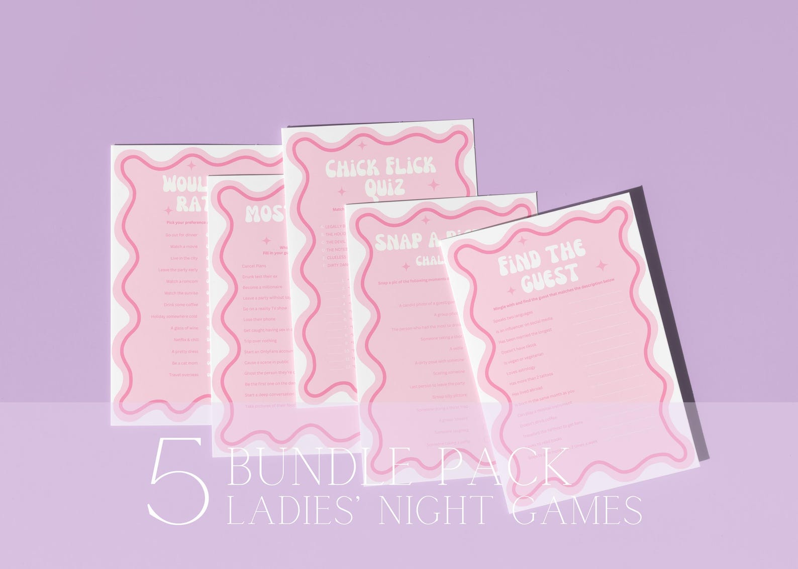 Most Fun Wavy Retro Border Ladies Girls Night Games, Hens Night Pink ...