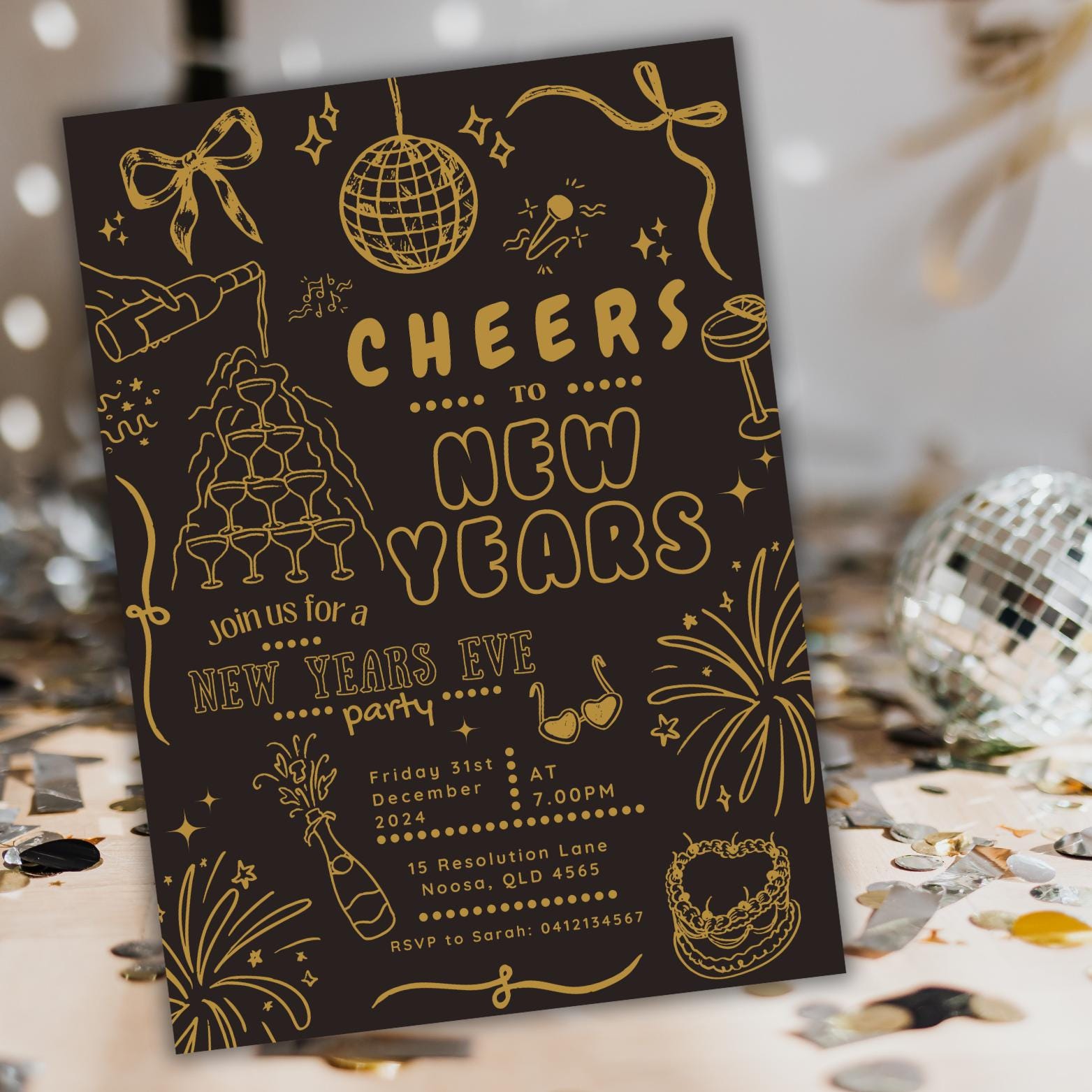 EDITABLE NYE Party Invitation Template, Whimsical New Years Eve ...
