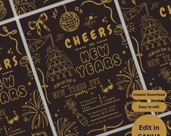 EDITABLE New Years Eve Party Invite, Whimsical New Years Eve Invitation ...