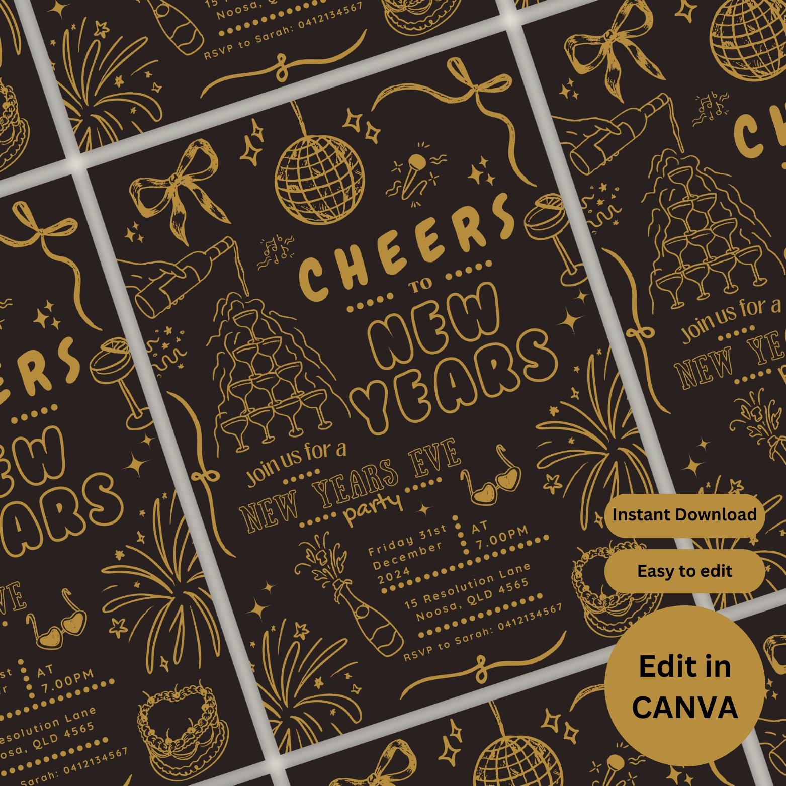EDITABLE NYE Party Invitation Template, Whimsical New Years Eve ...
