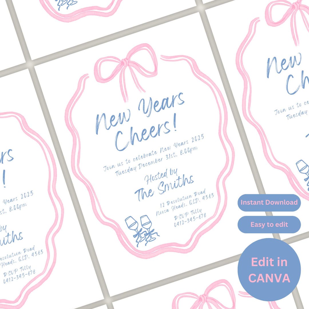 EDITABLE Happy New Years 2025 Whimsical Printable Invitation, Holiday ...