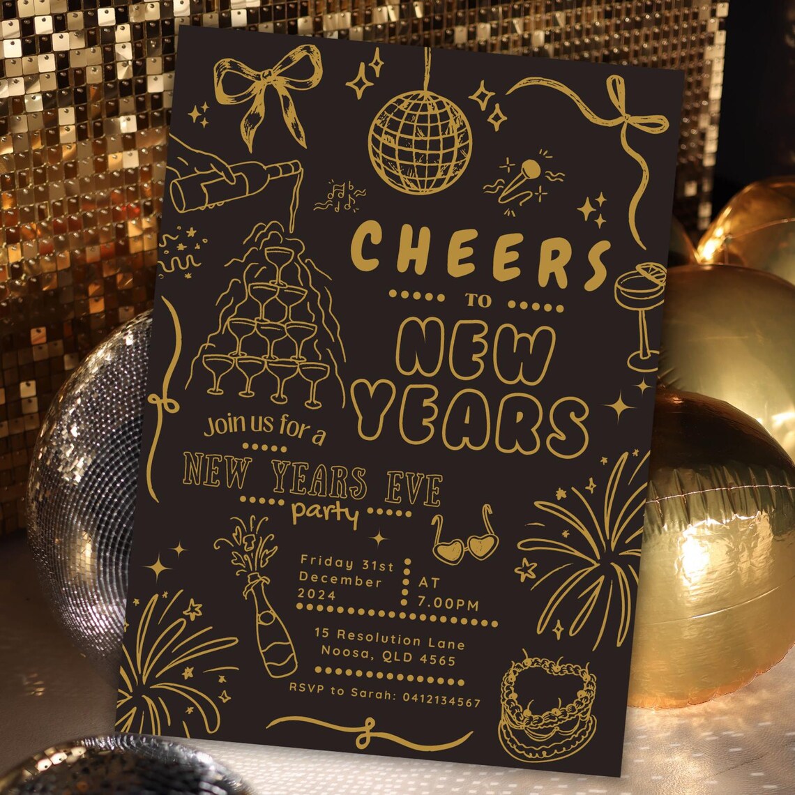 EDITABLE NYE Party Invitation Template, Whimsical New Years Eve ...