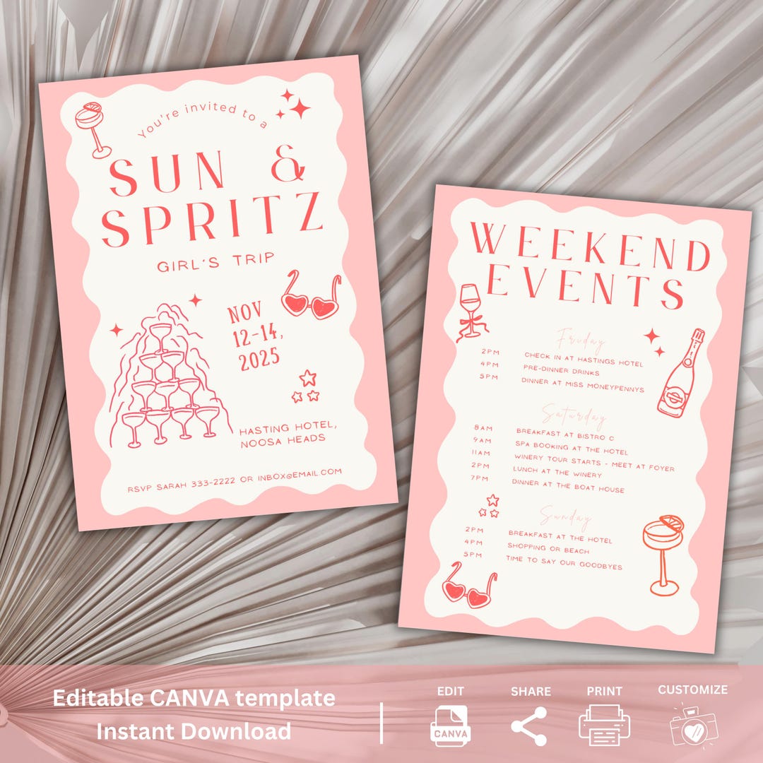 EDITABLE Girls Trip Travel Itinerary Invite Template, Ladies Girls ...