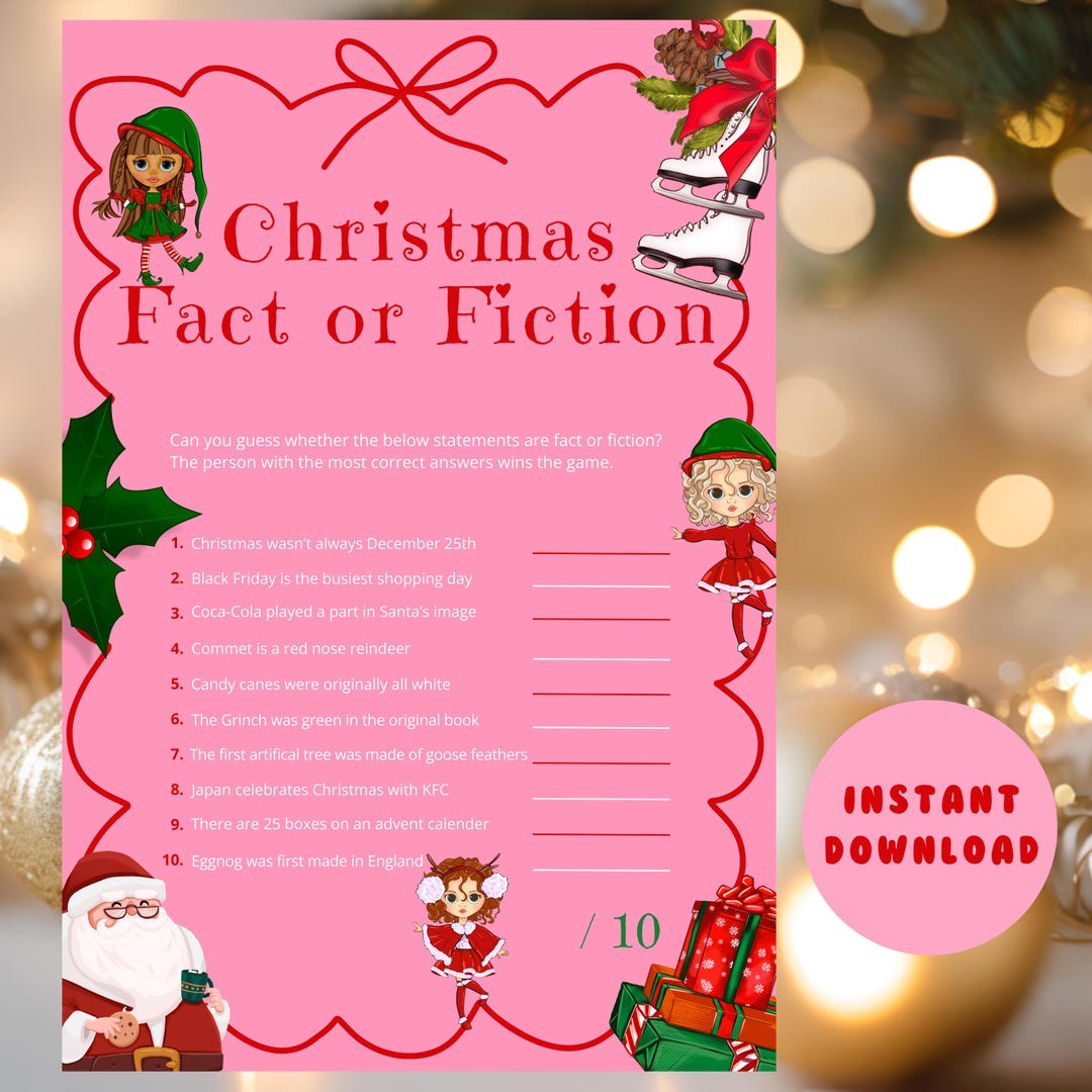 Christmas Fact or Fiction Printable Family Games, Holiday Friendsmas ...