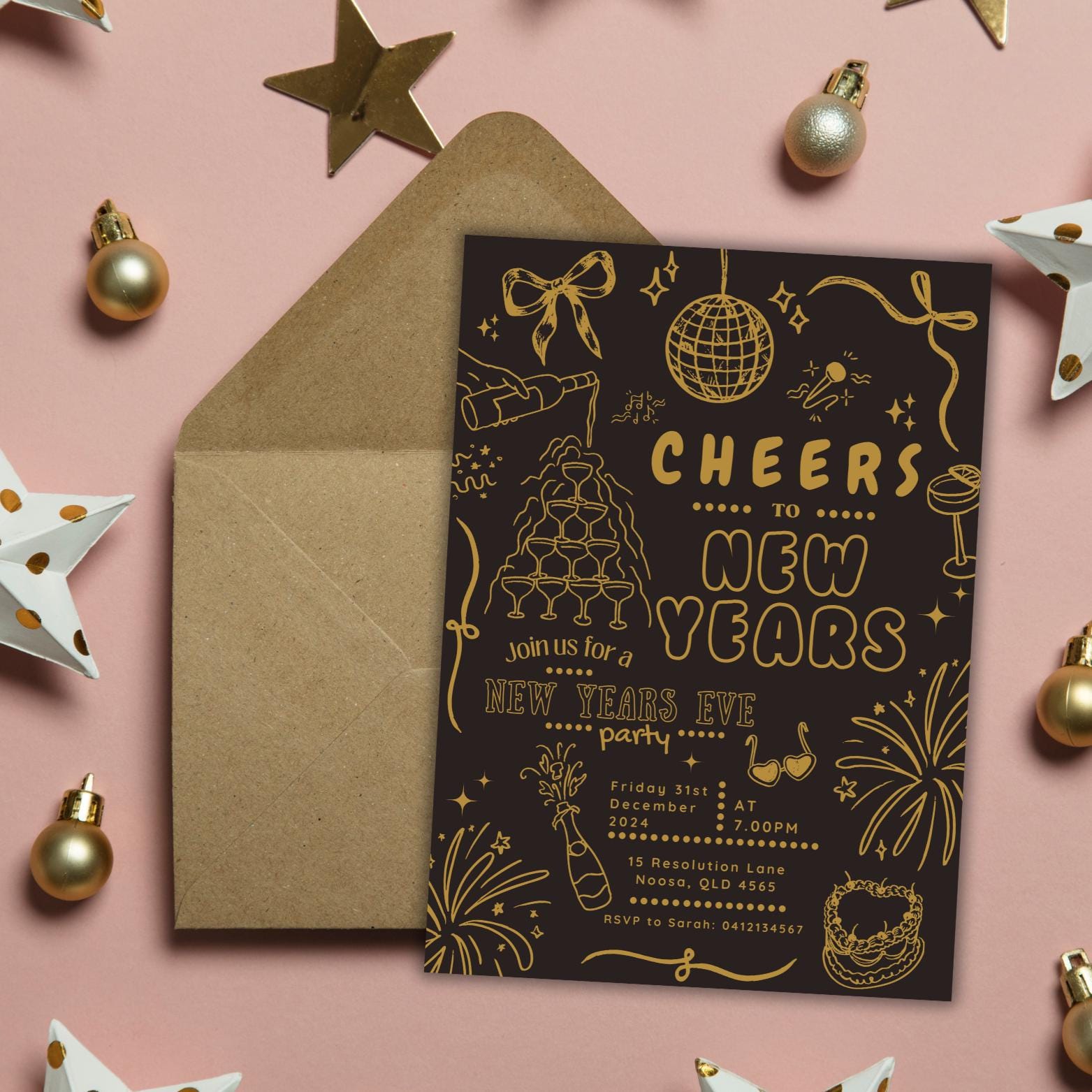 EDITABLE NYE Party Invitation Template, Whimsical New Years Eve ...