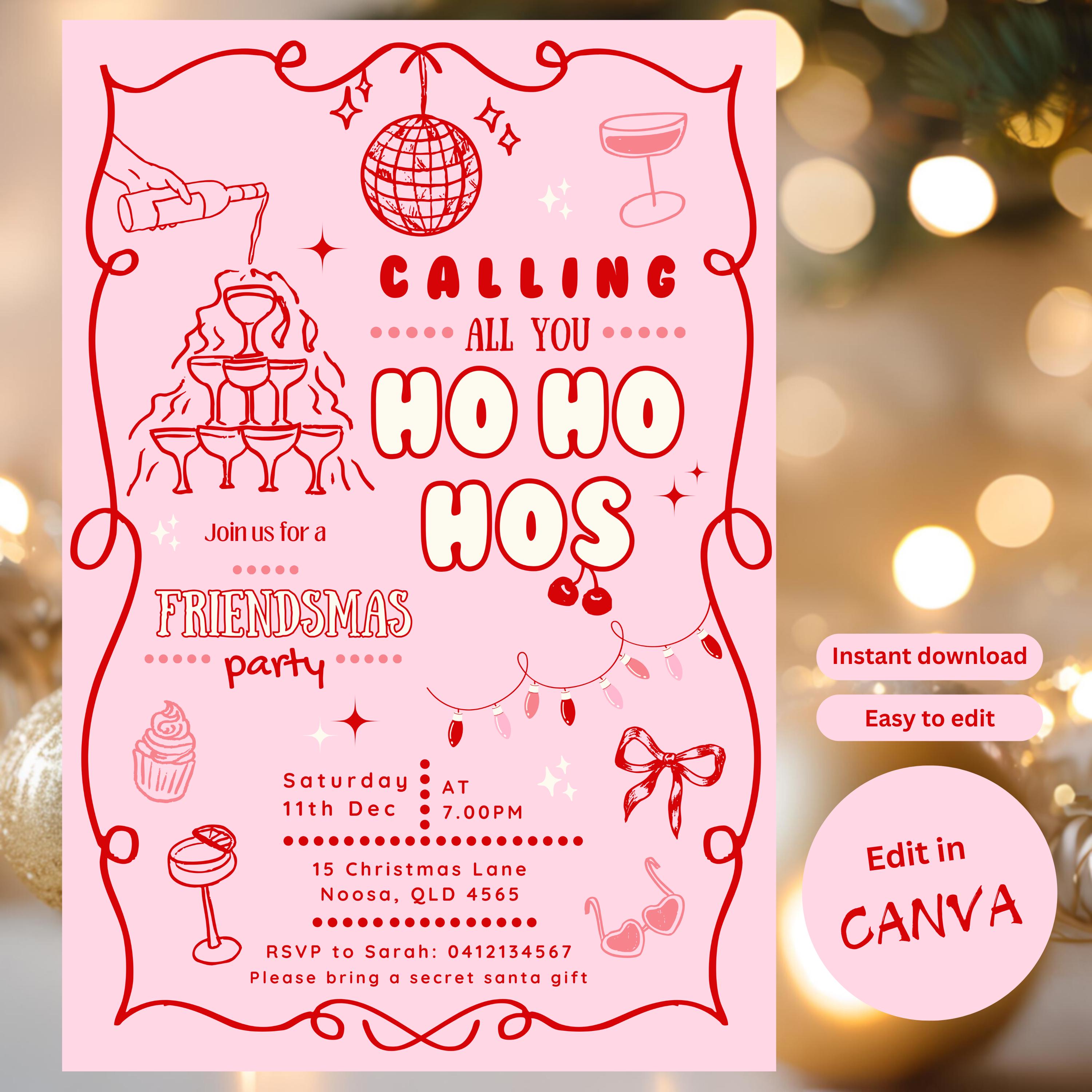 Hohohos Whimsical Christmas Invite Flyer, Friendsmas Downloadable Party ...