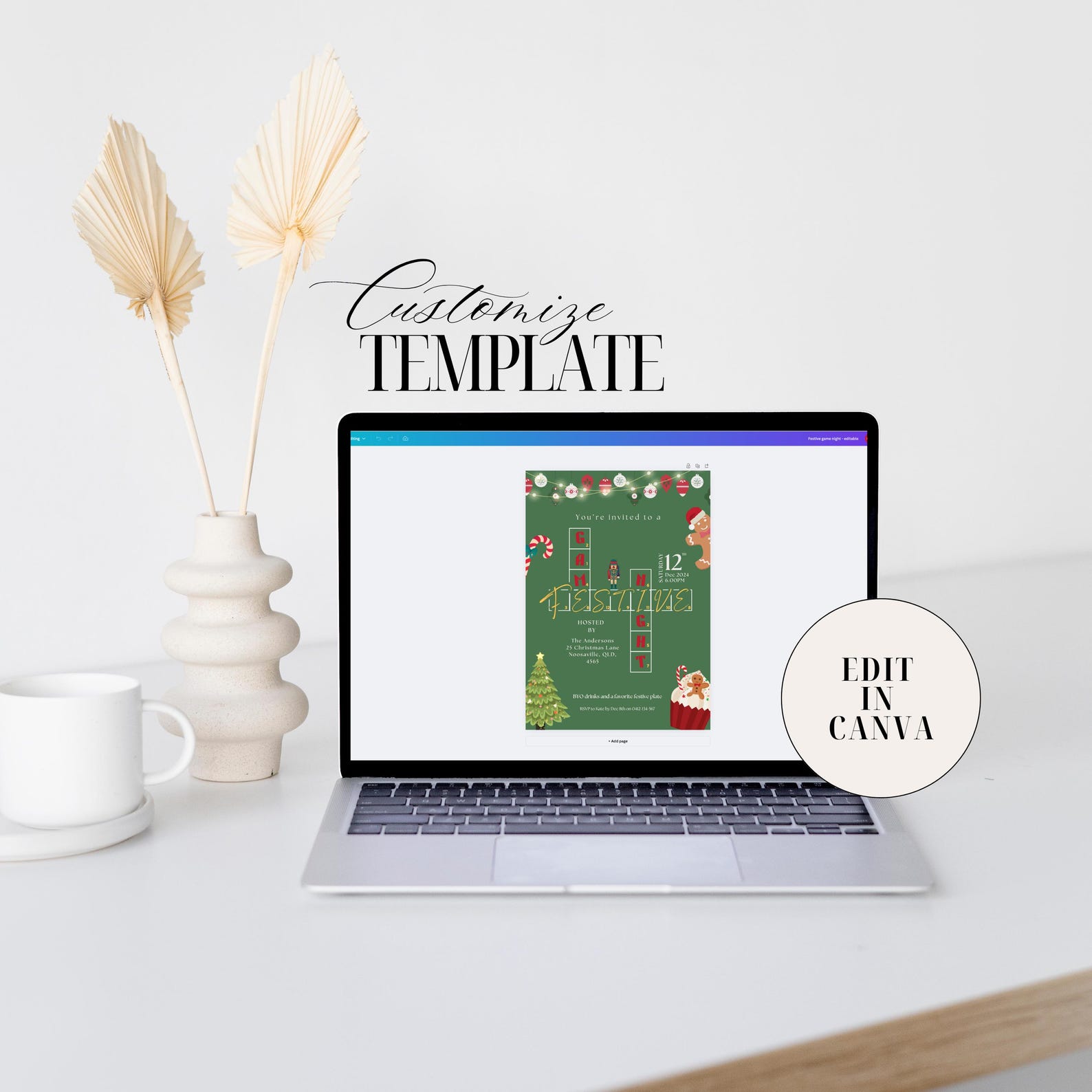 Christmas Game Night Flyer Invite, Canva Festive Event Flyer Template ...