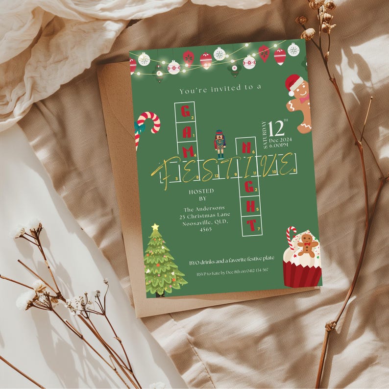 Christmas Game Night Flyer Invite, Canva Festive Event Flyer Template ...