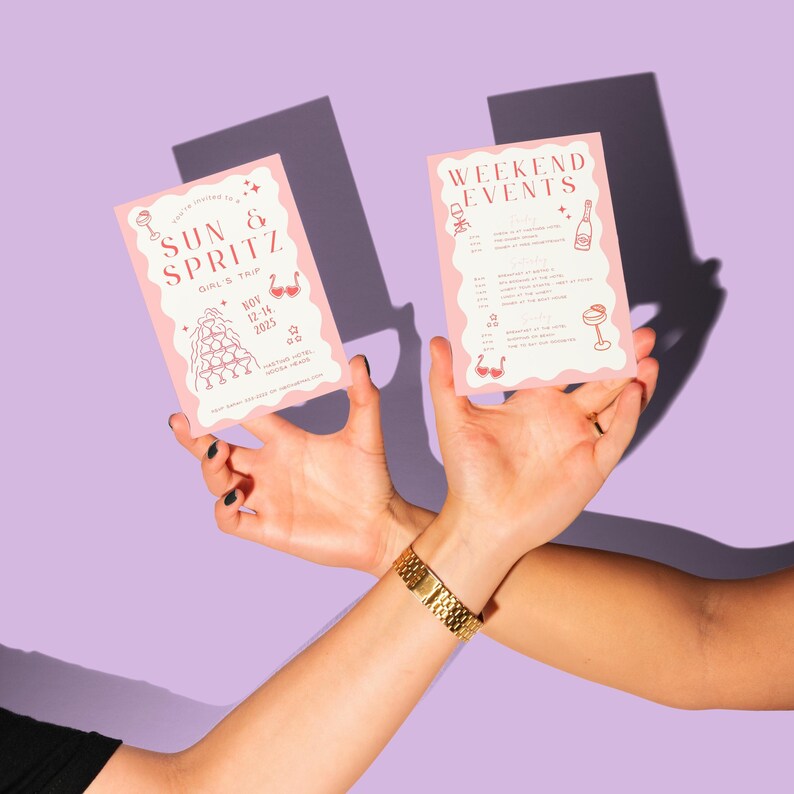 Wavy Whimsical Girls Trip Invitation Itinerary Editable Template, Girls ...