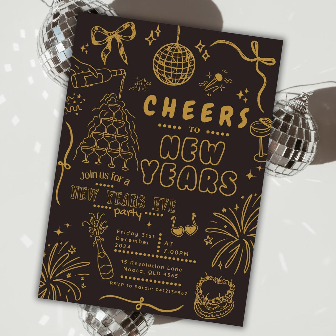 EDITABLE NYE Party Invitation Template, Whimsical New Years Eve ...