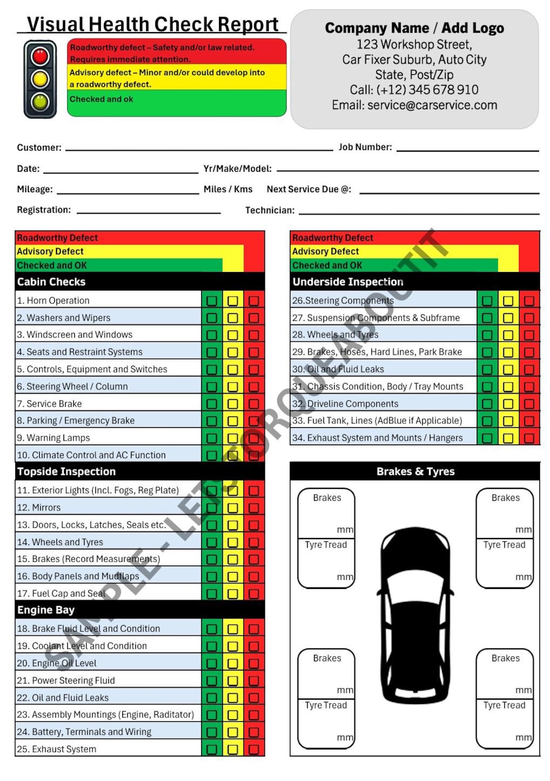 Automotive Workshop Inspection Checklist (visual Health Check Report ...