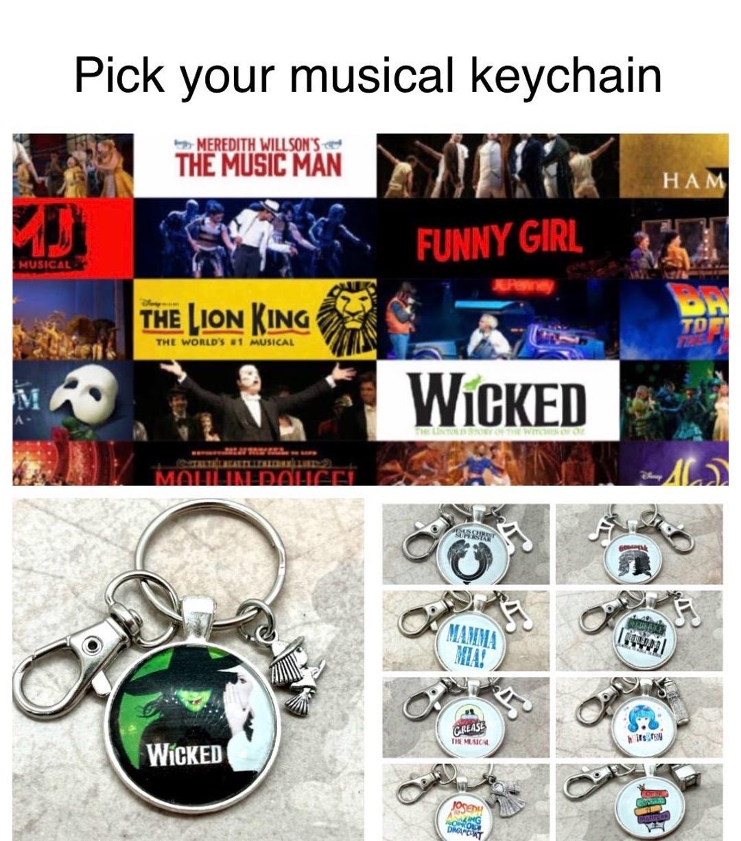 Pick Your Broadway Musical Keychain-musical Keychain musicals From ...