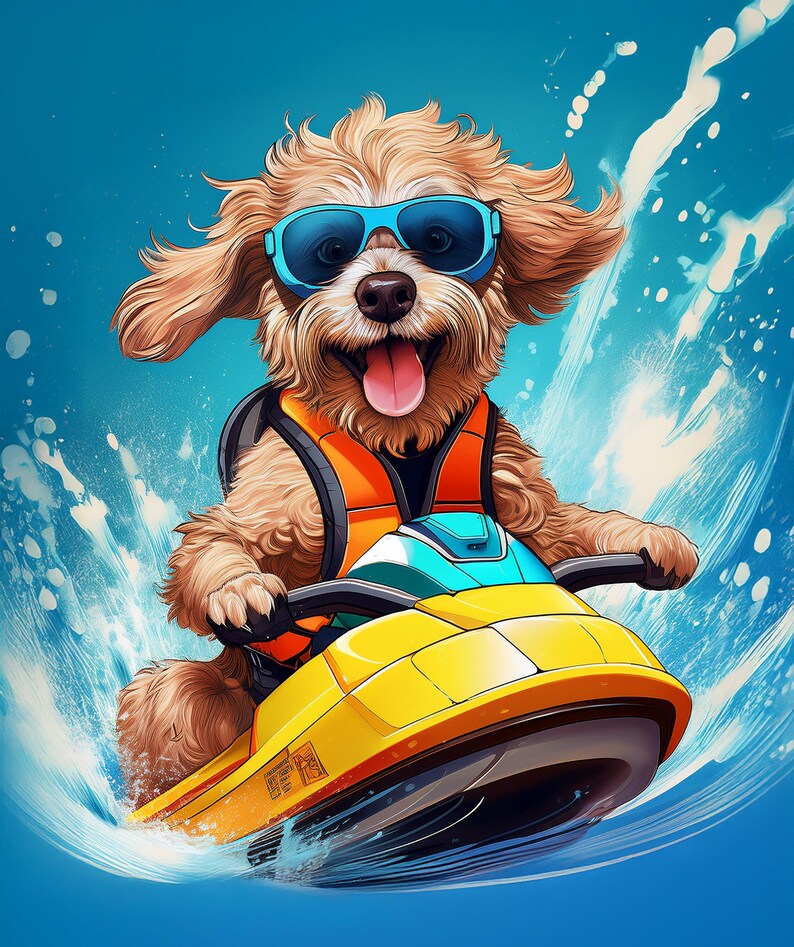 Funky Goldendoodle Jet Ski Print: Summer Dog Wall Art (digital Download ...