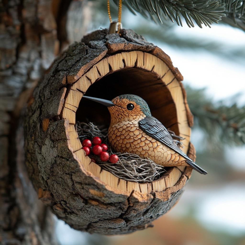 Rustic Bird in Nest 2D FLAT Ornament, Woodland Christmas Tree ...