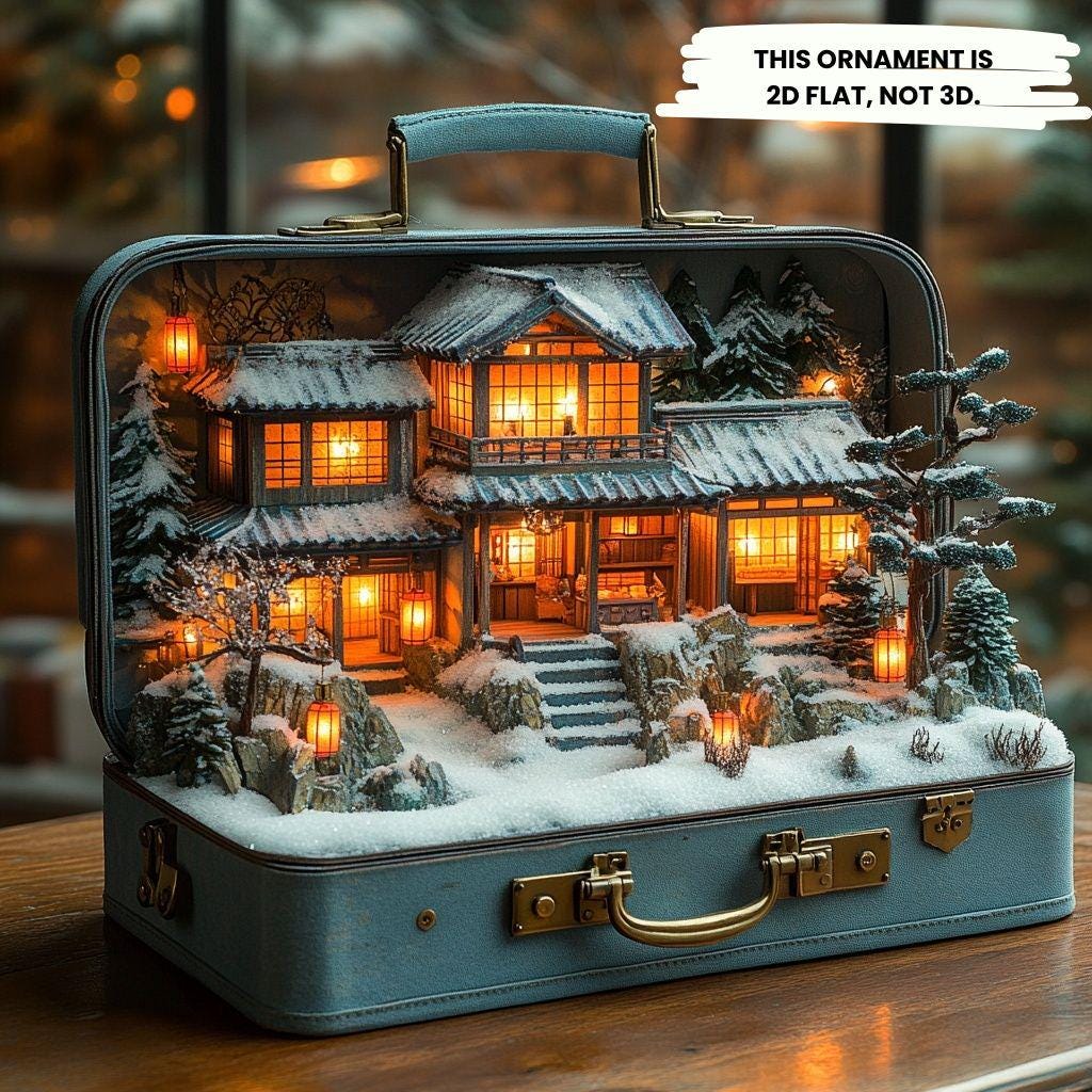 Japanese Snow House Suitcase 2D FLAT Diorama, Lighted Winter Miniature ...