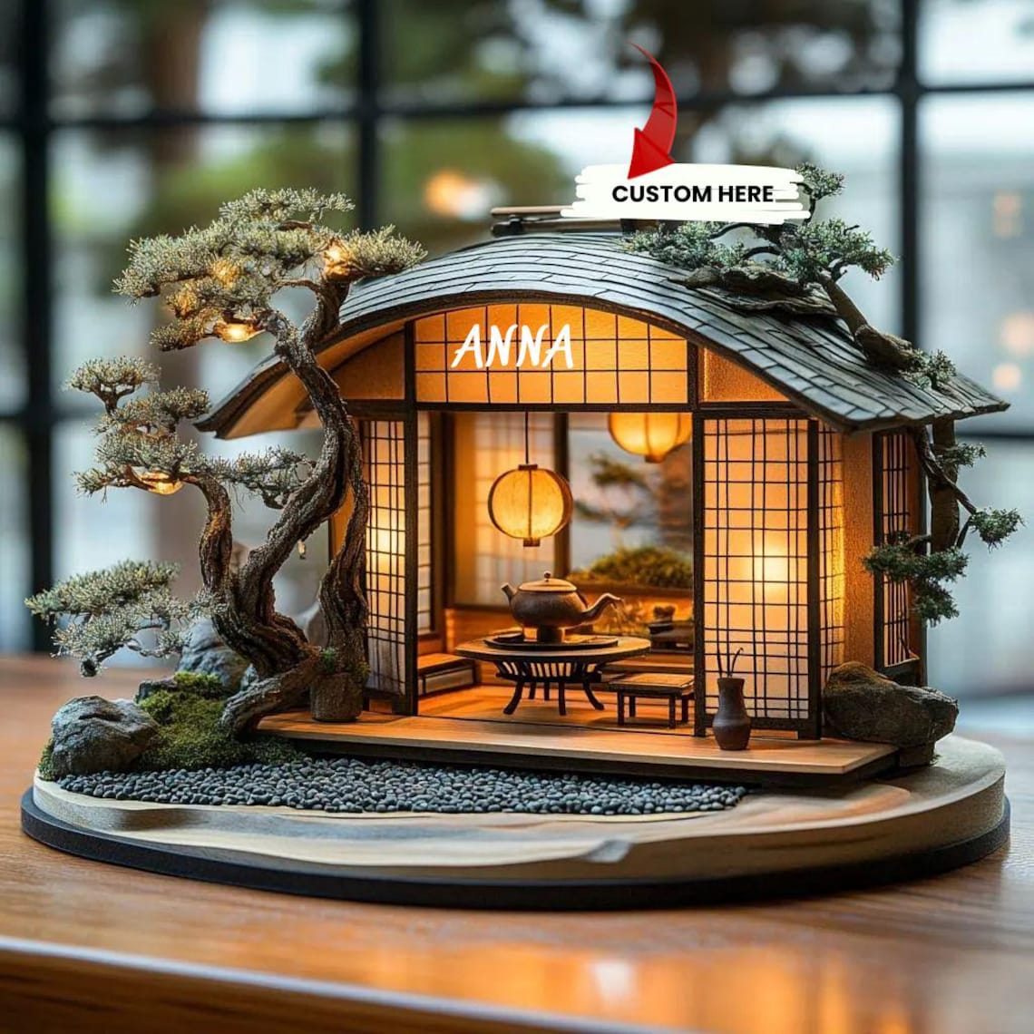 2D FLAT Japanese Tea House Diorama – LED Zen Garden House Model Decor ...