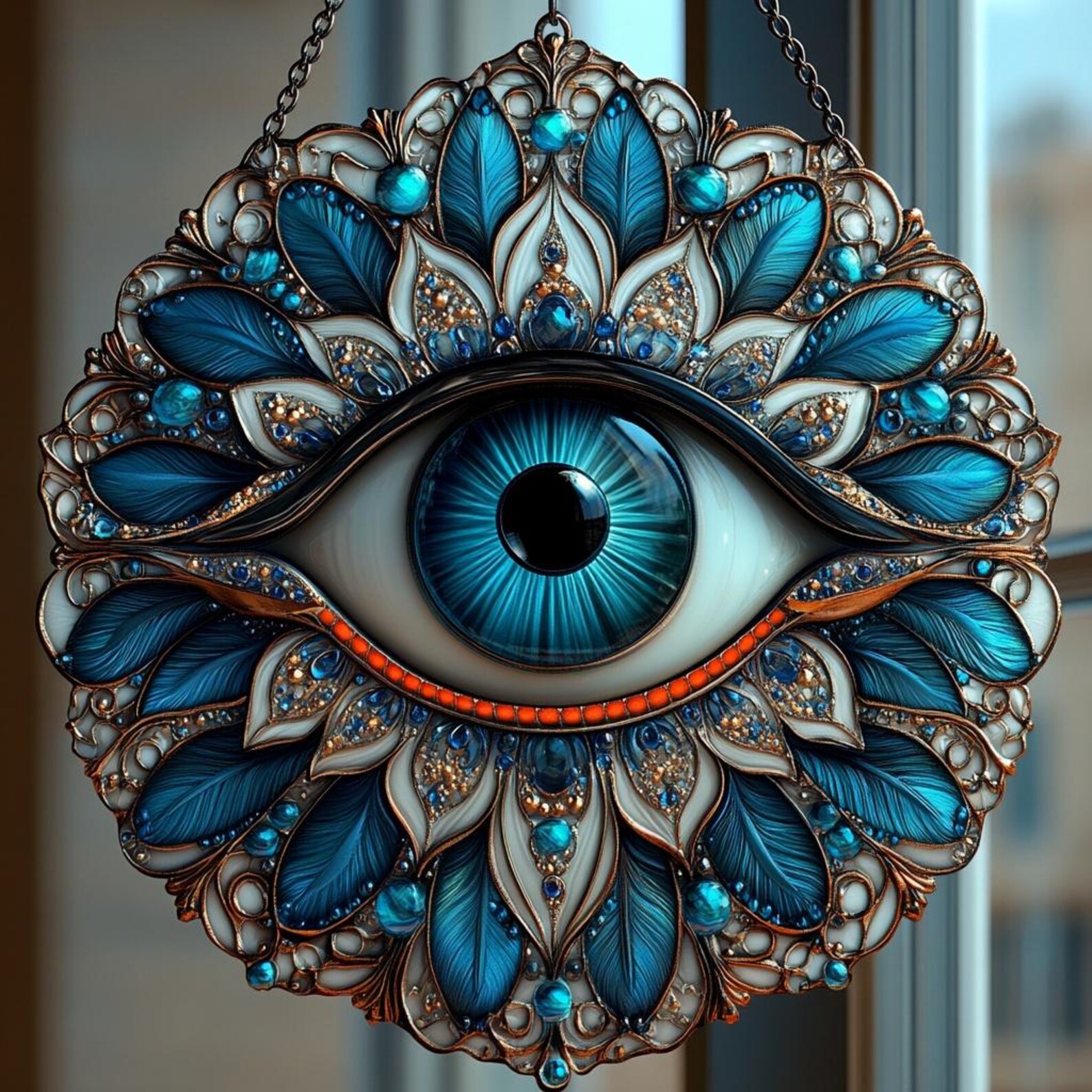Evil Eye Acrylic Suncatcher - Faux Stained Glass Protection Window ...