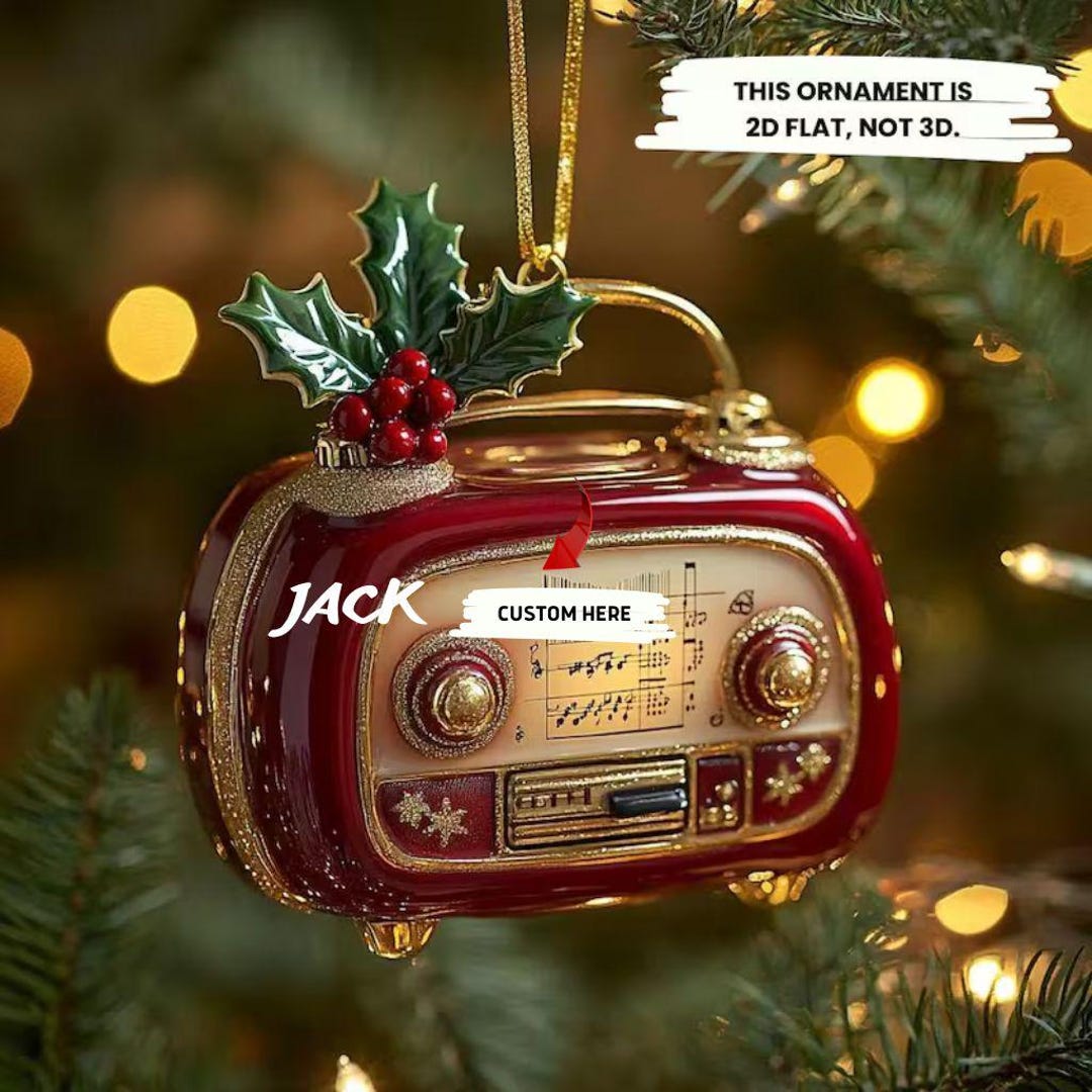 Custom Retro Christmas Radio 2D FLAT Ornament - Musical Holiday ...