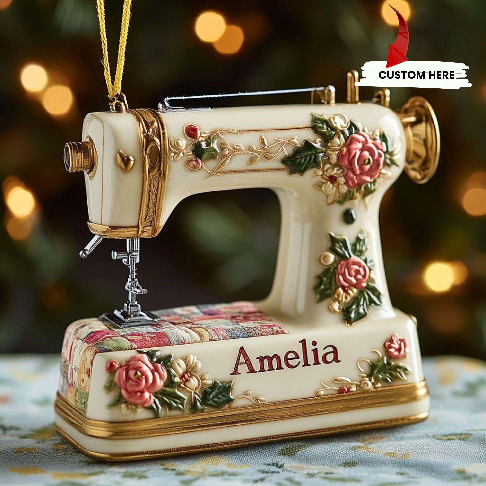 Custom Vintage Sewing Machine 2D FLAT Ornament – Personalized Christmas ...