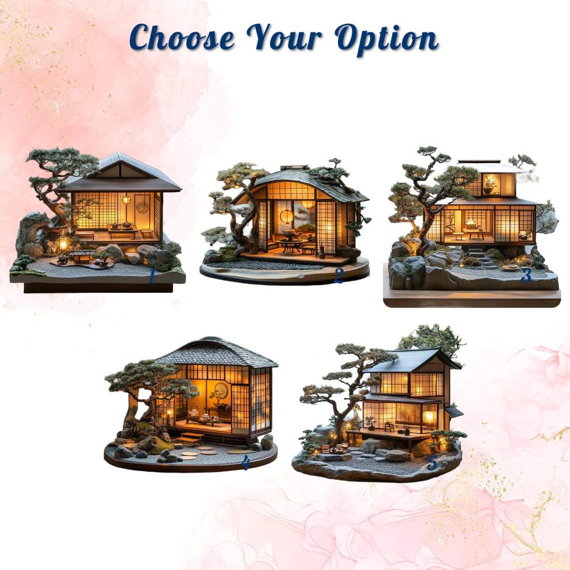 2D FLAT Japanese Tea House Diorama – LED Zen Garden House Model Decor ...