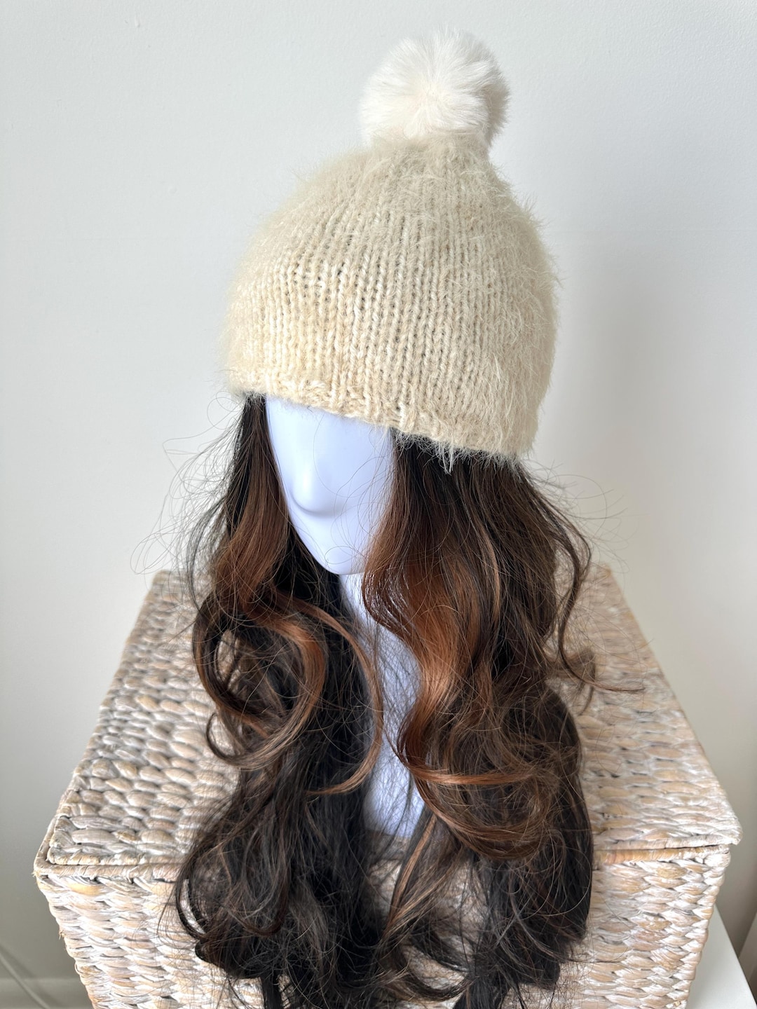 Furry Winter Hat With Removable Pom Pom: Mohair-look Acrylic Yarn - Etsy