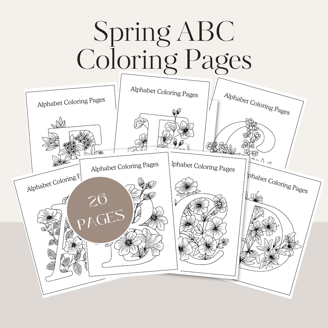Spring ABC Coloring Pages for Kids, 26-page Alphabet Learning Bundle ...