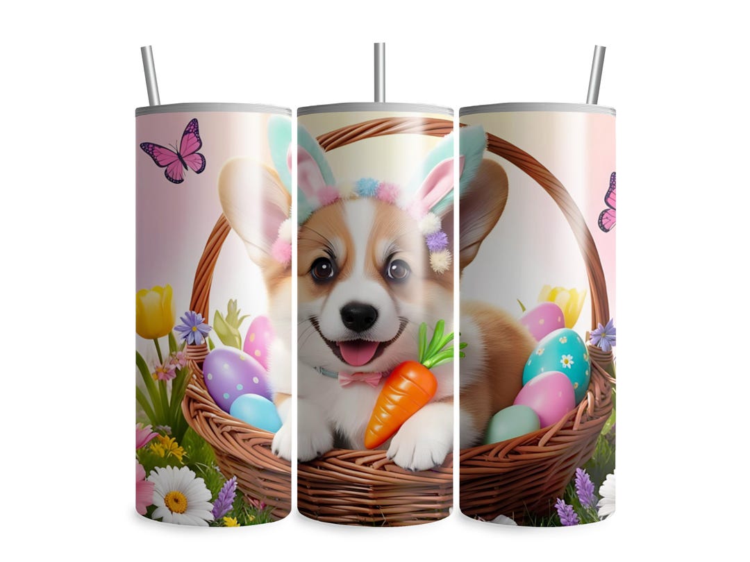 Corgi Puppy Easter Basket PNG: Bunny Dog Digital Design (digital ...