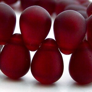 Bead, Teardrop, Red, Czech Pressed Glass Matte Garnet Red 8x6mm Top ...