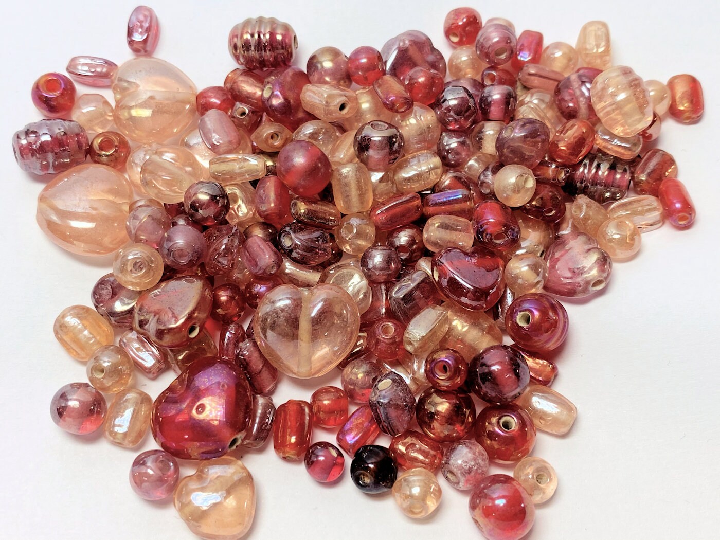 Bead, Mix, Red Pink, 100 Grams(200) Rose Pink & Ruby Luster Pressed ...