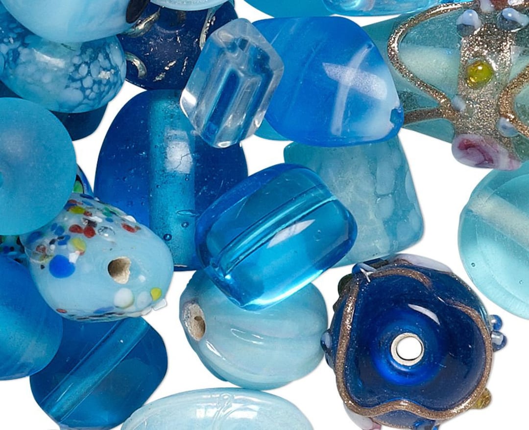Bead, Blue Mix, Glass, 100 Grams (60-100) Lampwork Glass Turquoise ...