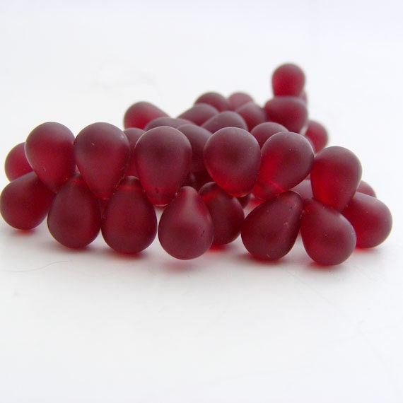 Bead, Teardrop, Red, Czech Pressed Glass Matte Garnet Red 8x6mm Top ...