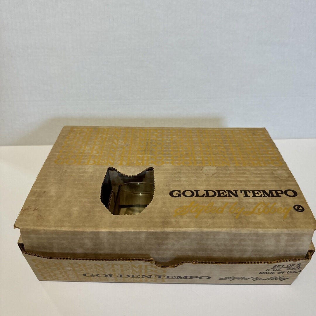 Vintage Libbey Golden Tempo Juice Glass Tumblers Set of 8 With Box MCM ...