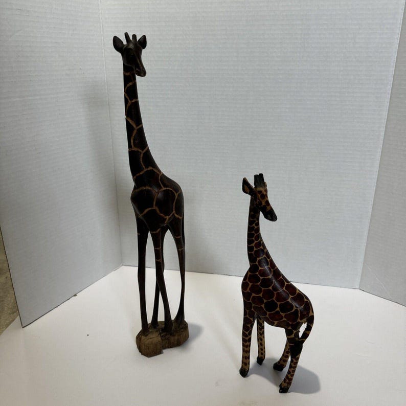 Hand Carved Wooden Giraffe Statue Figurine Tall African Safari Set of 3 ...