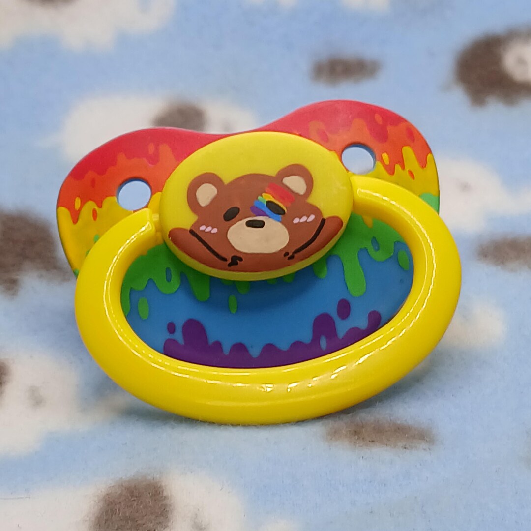 Hand Painted Adult Pacifier - Rainbow and Bear - ABDL Pacifier for ...