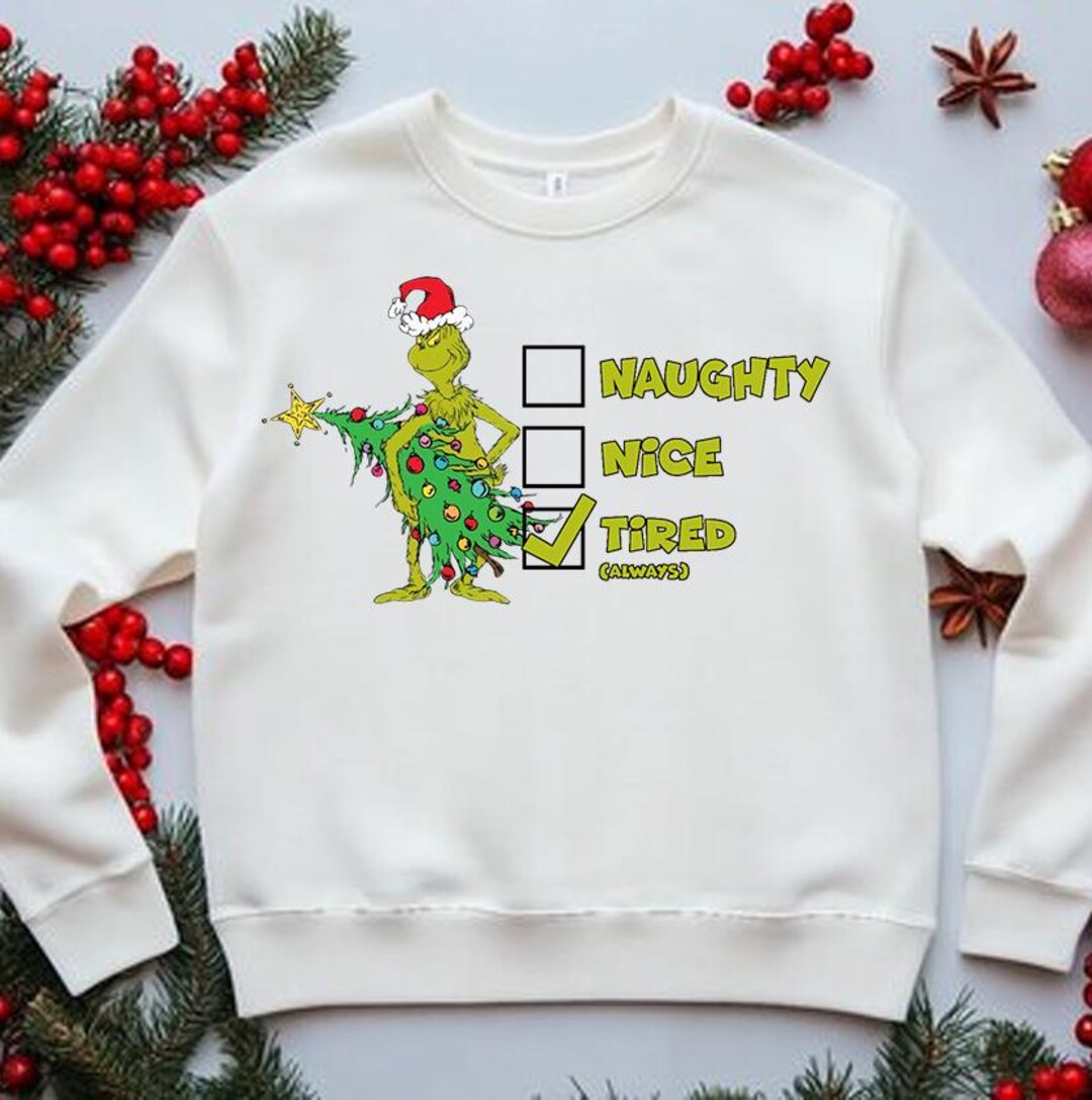 Christmas Sweatshirt, Grinch Design, I'm Tired Sweater - Etsy