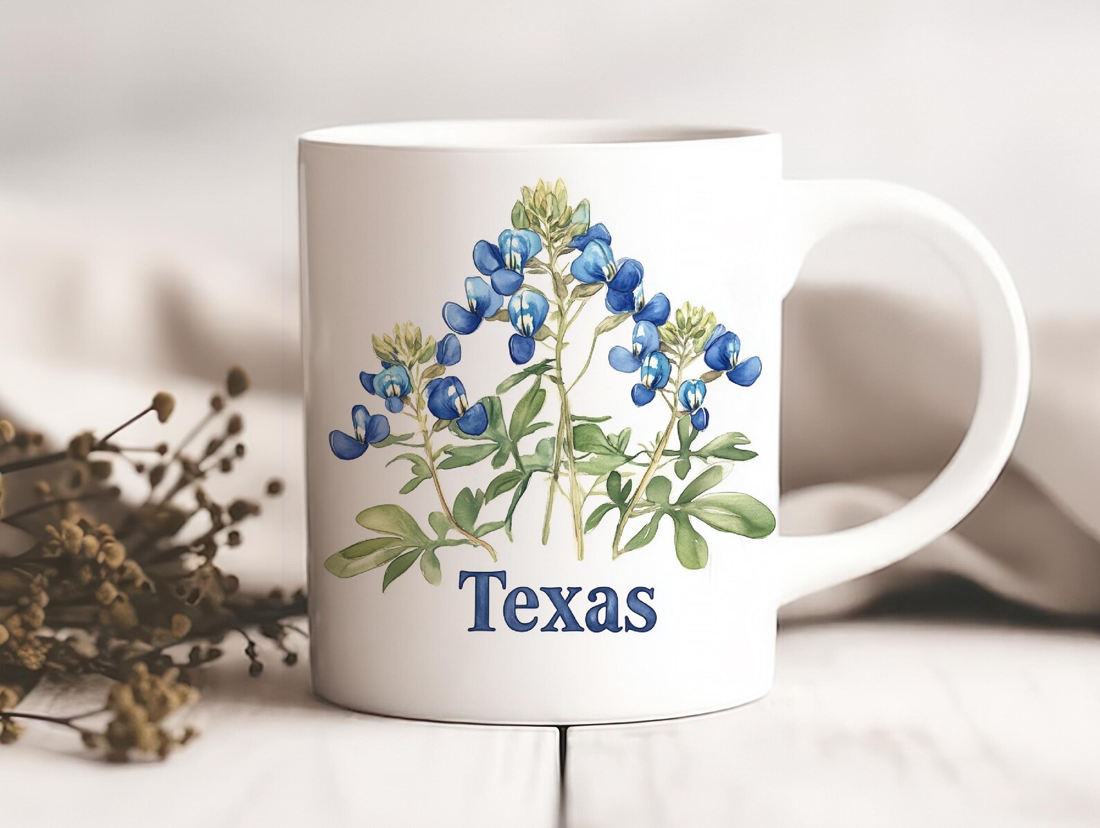 Texas State Flower Bluebonnet Watercolor Design Rustic Dried Pressed ...