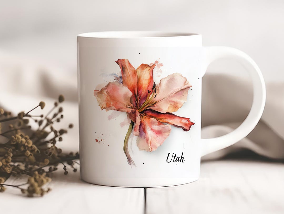 Utah Watercolor Dried Pressed Sego Lily Design Elegant State Flower ...