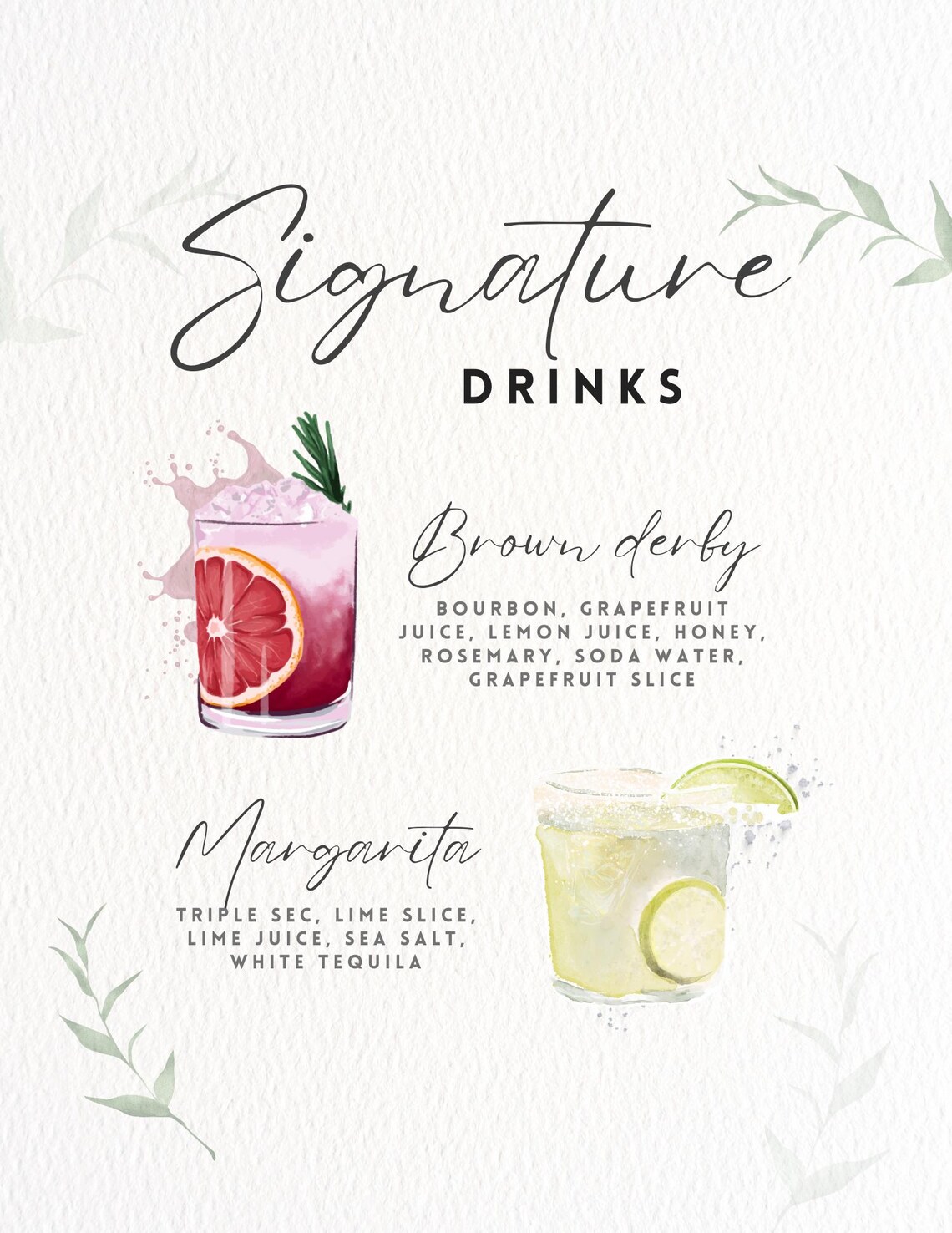 Signature Drink Sign, Editable Open Bar Sign, Signature Cocktail Drinks ...