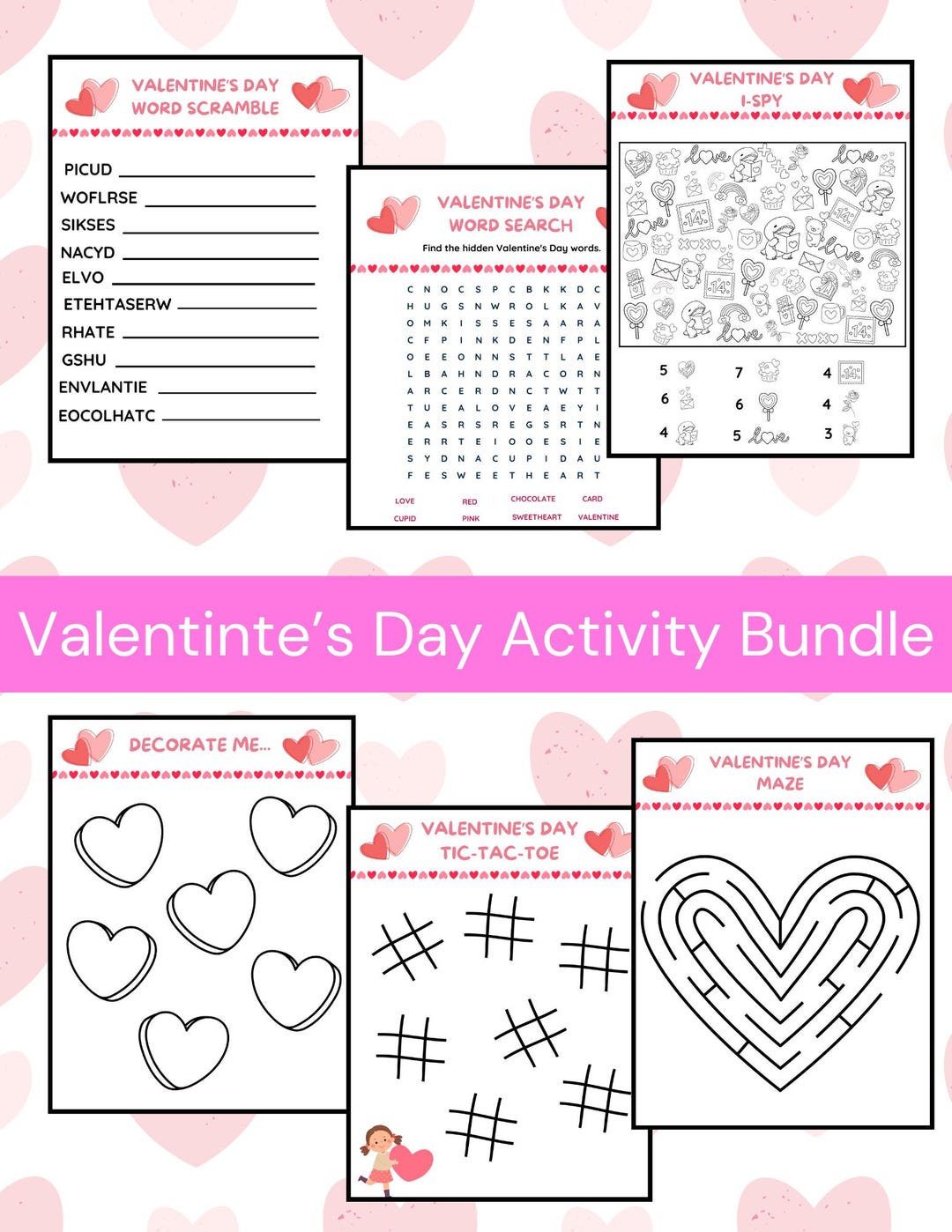 Valentine Activity Pack, Kids Printable Valentine's Day Activities ...