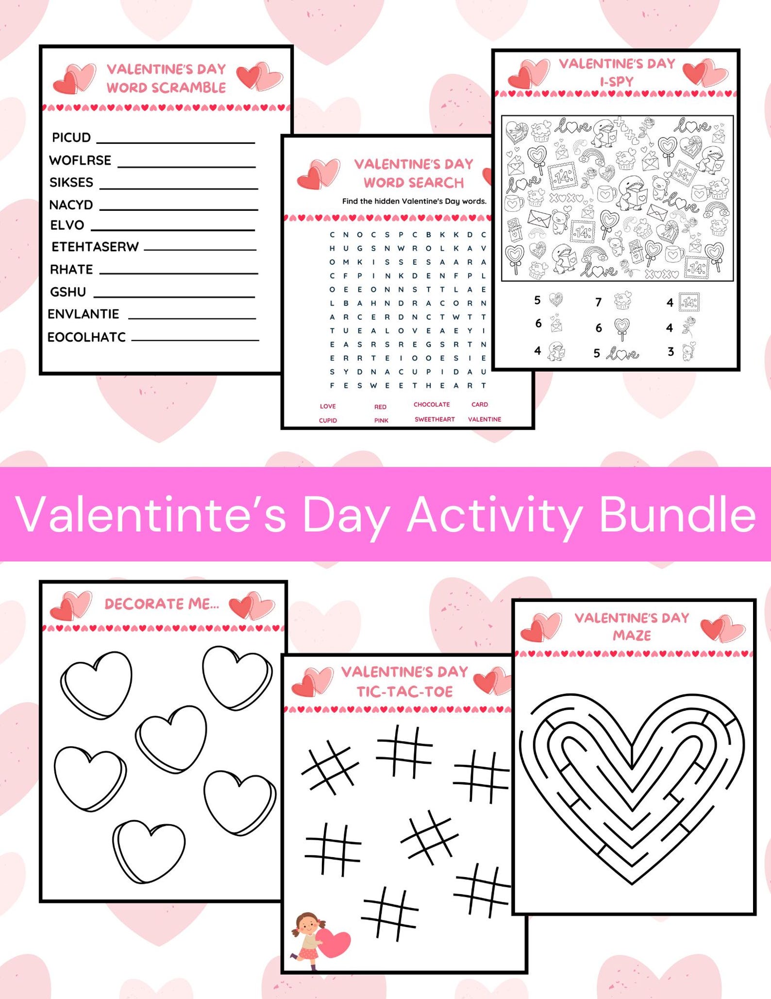 Valentine Activity Pack, Kids Printable Valentine's Day Activities ...