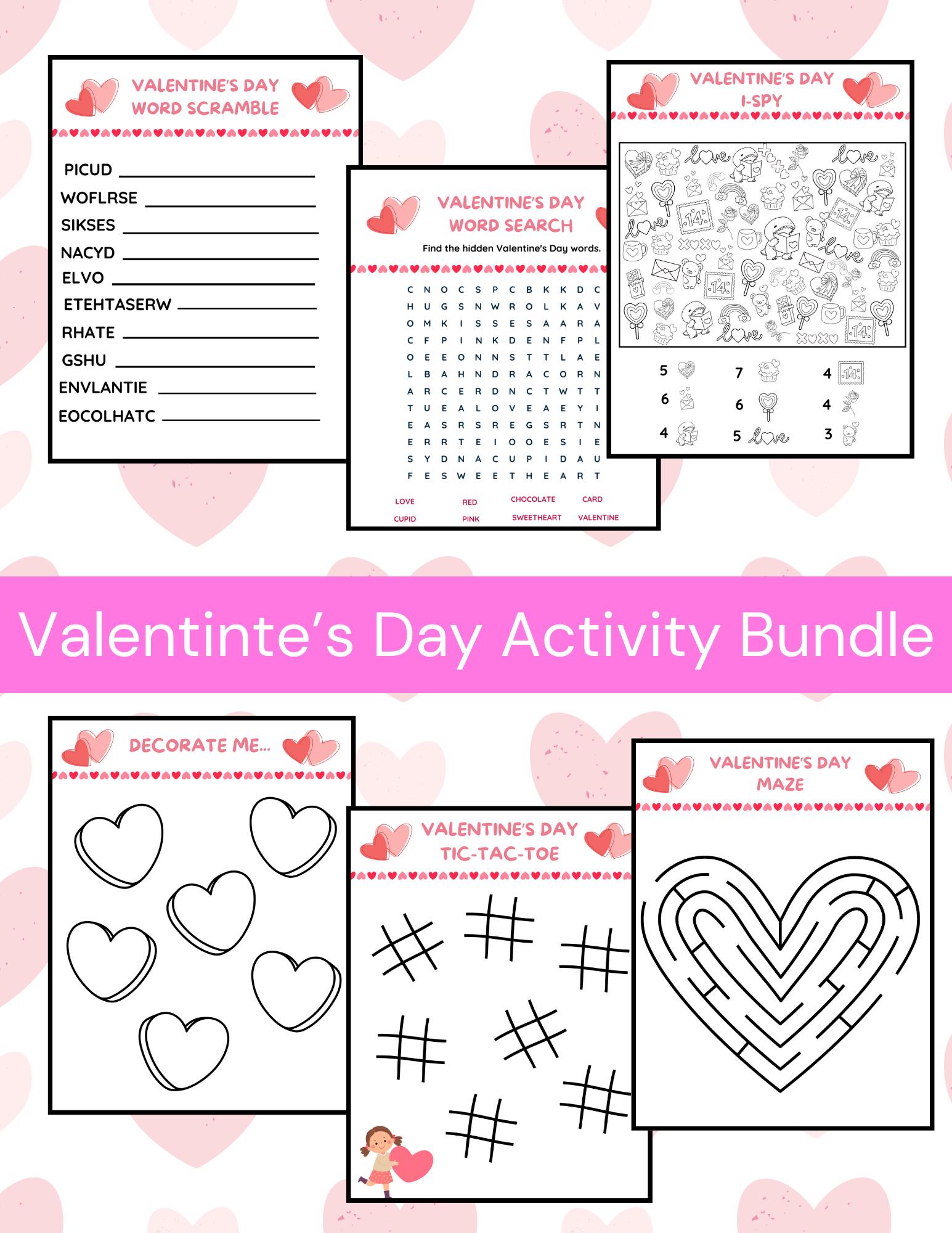 Valentine Activity Pack, Kids Printable Valentine's Day Activities ...