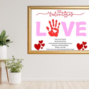 Valentines Day Handprint Craft Love, Kids Keepsake Art, Printable Heart ...