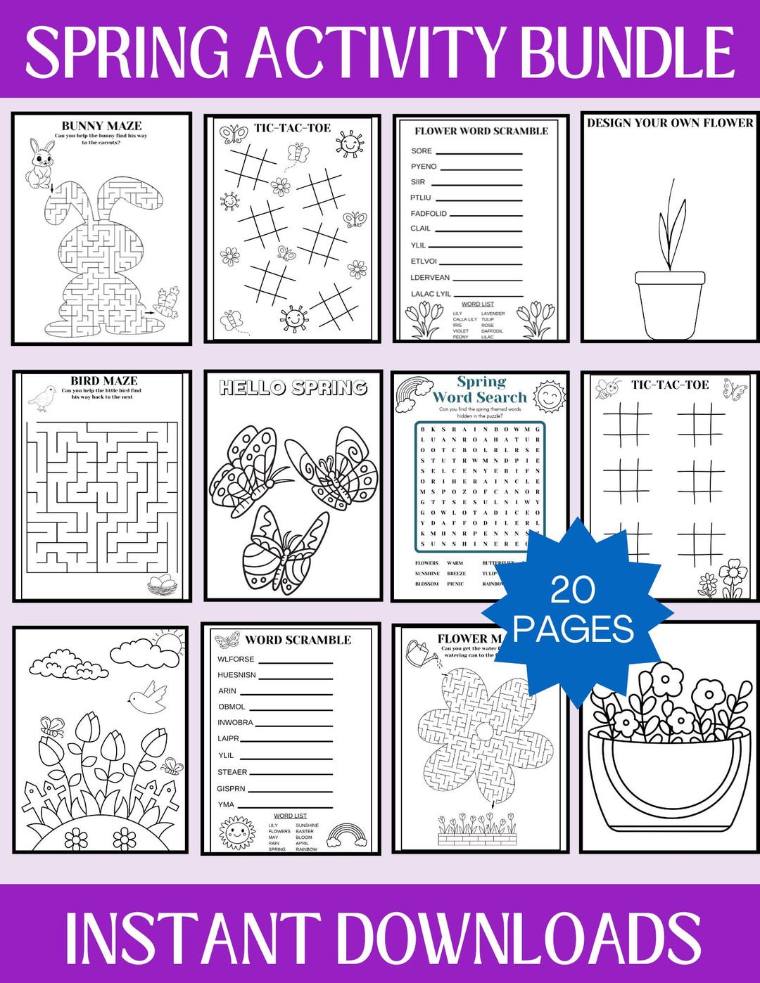 Spring Activity Printables, Spring Game Bundle, Printable Activity for ...