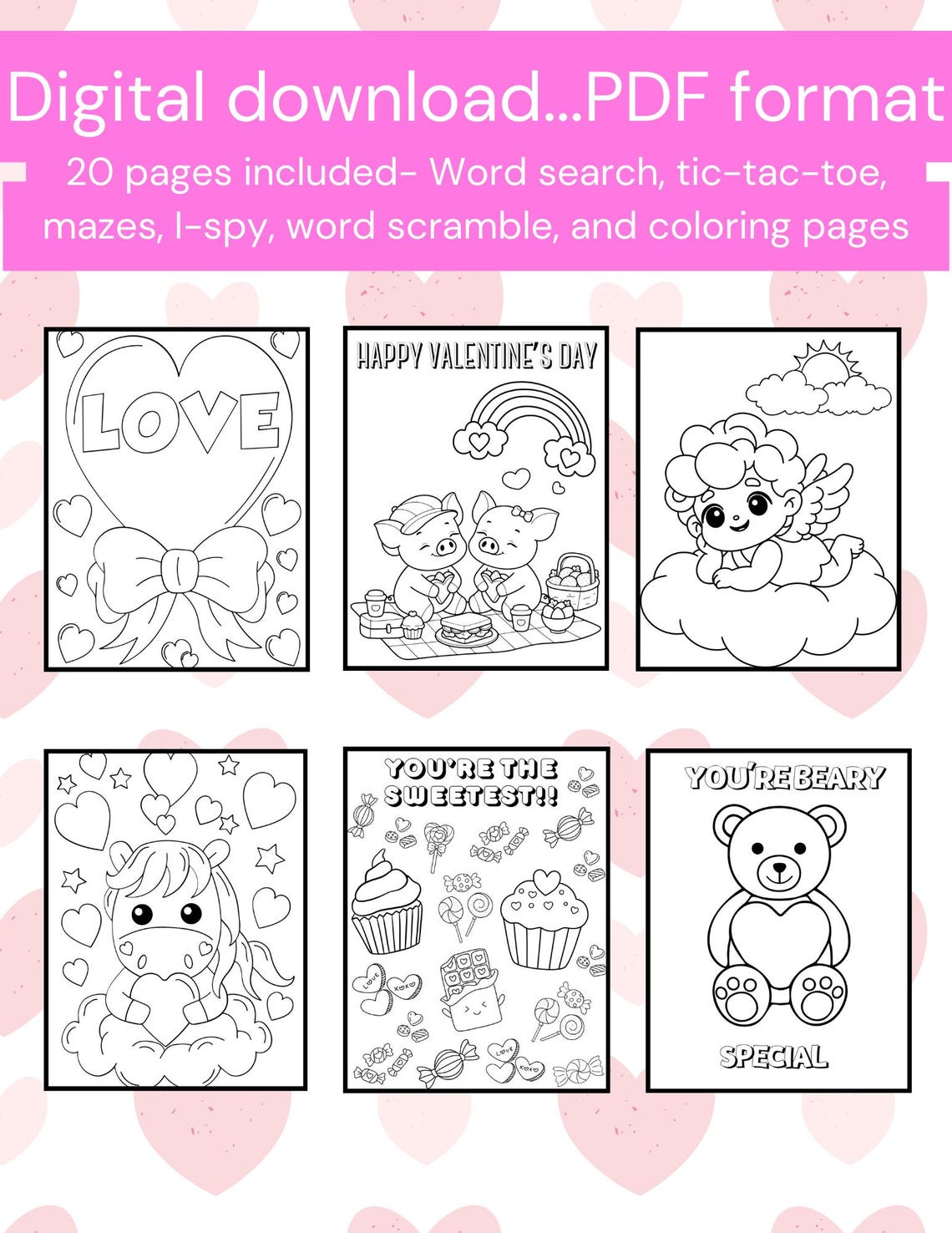 Valentine Activity Pack, Kids Printable Valentine's Day Activities ...