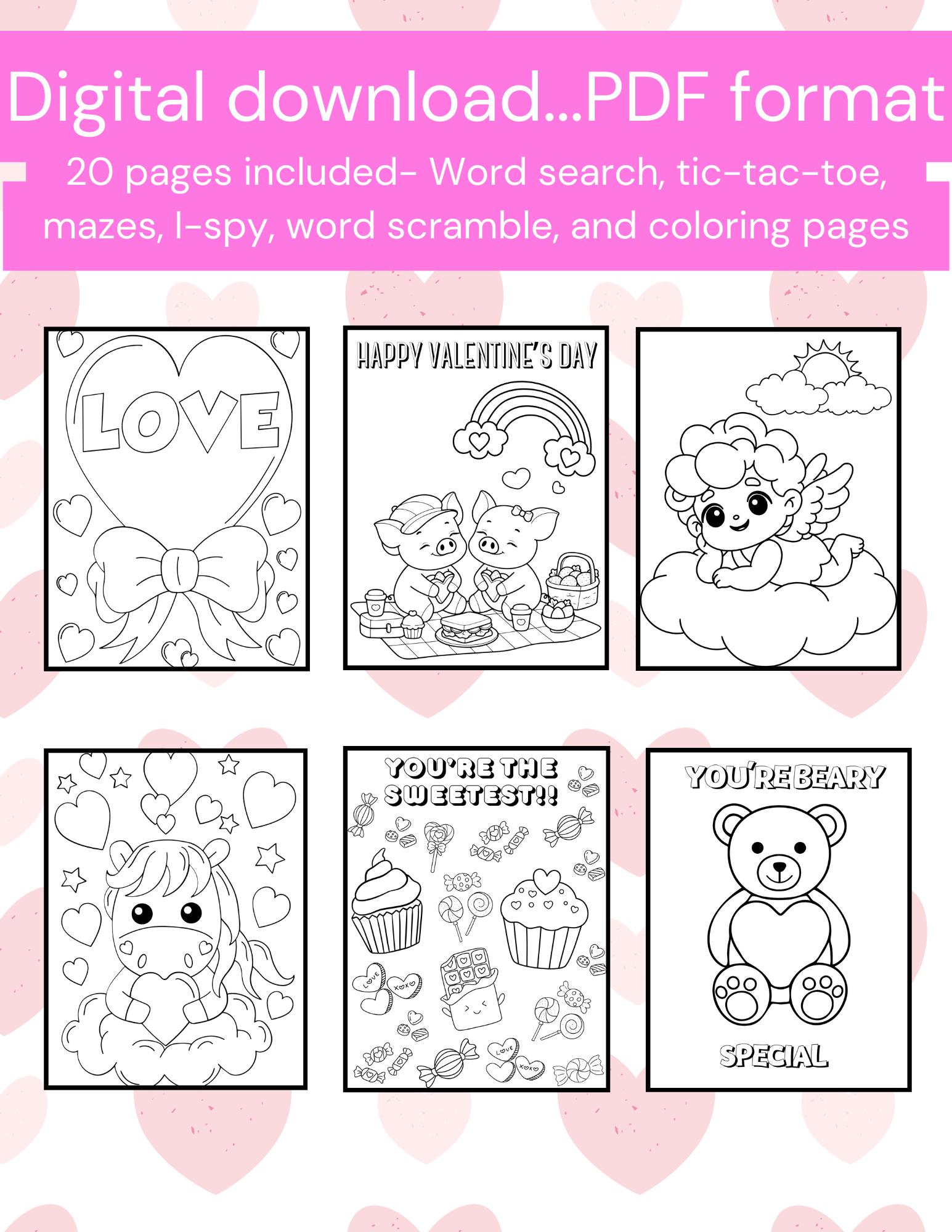 Valentine Activity Pack, Kids Printable Valentine's Day Activities ...